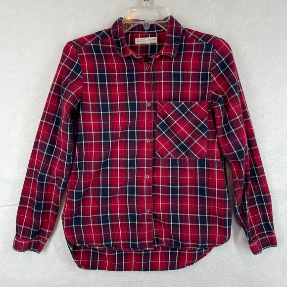 Zara | Shirts & Tops | Zara Girls Red Plaid Button Front Long Sleeve ...